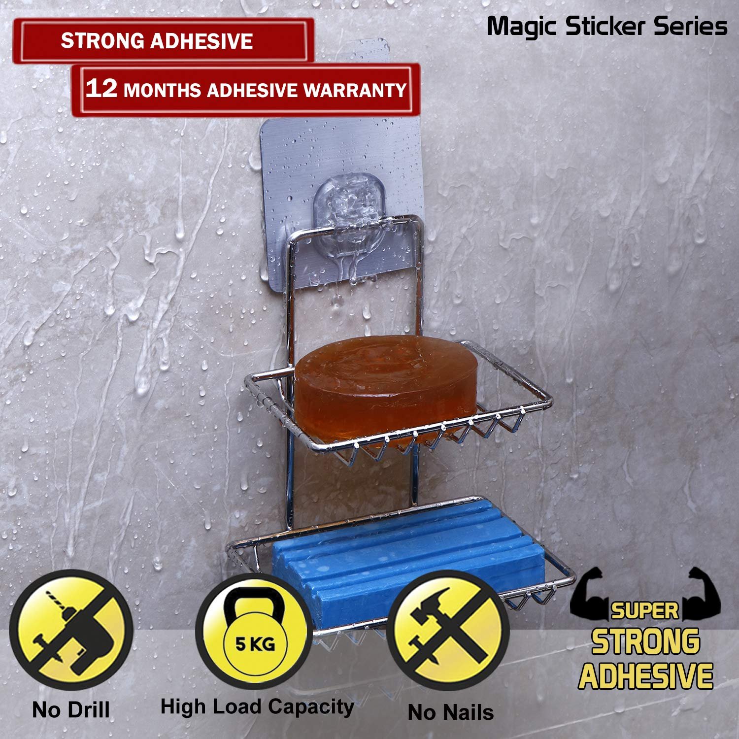 Steel Soap Tray | Double Soap Stand Self Adhesive at Homekia.in